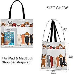 visesunny Women's Large Canvas Tote Shoulder Bag Standing Small Dog Top Storage Handle Shopping Bag Casual Reusable Tote Bag for Beach,Travel,Groceries,Books