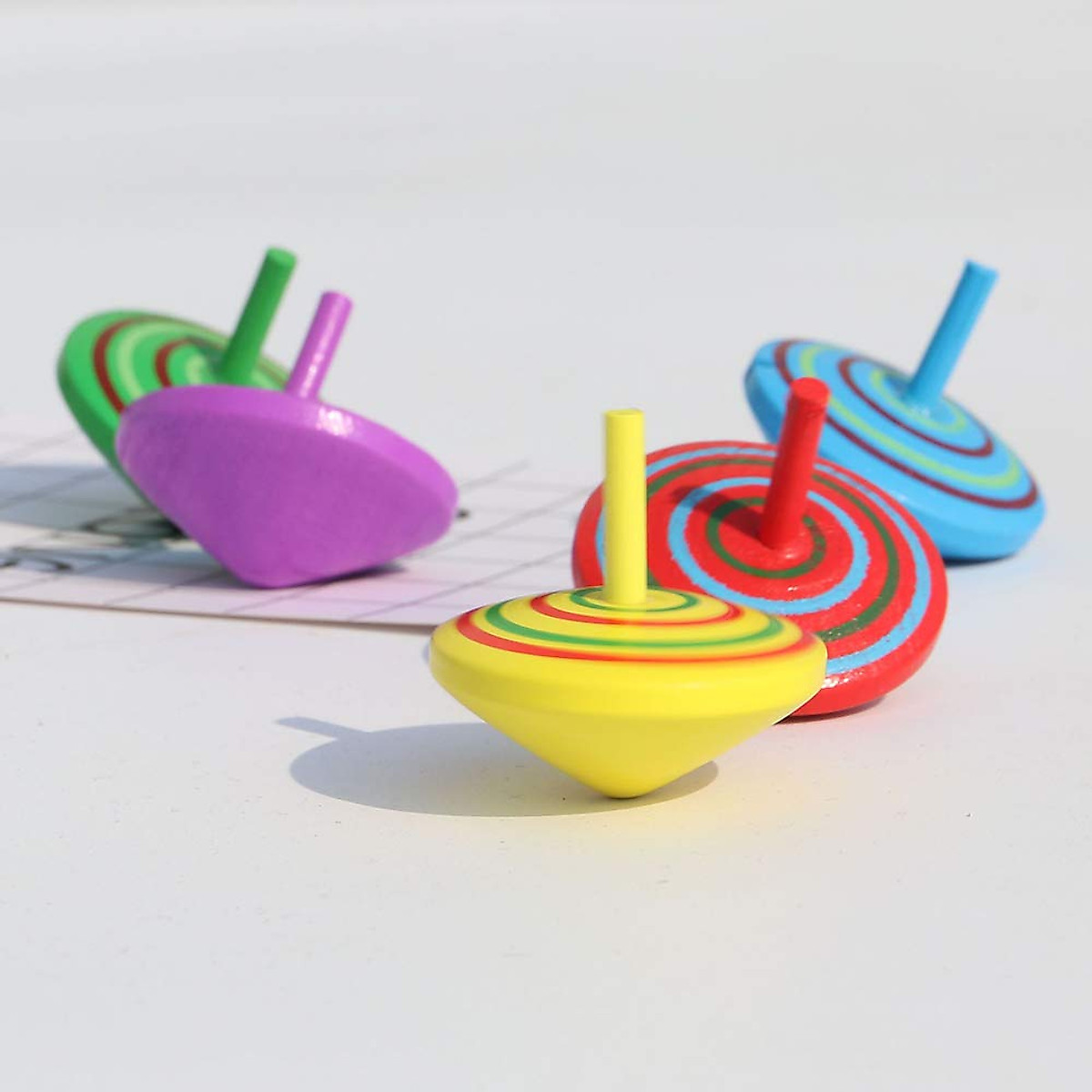 oAtm0eBcl 4Pcs Wooden Classic Colorful Spinning Tops Developmental Kids Stress Relieve Random Color 4pcs