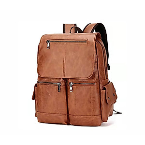 ENYIWH Men Backpack Purse Leather Vintage Multi Pockets Travel Bag Laptop Large Capacity Business Casual (Light Brown)