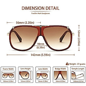 Freckles Mark 70s Italian Mob Boss Retro Square Sunglasses for Men Women Vintage Disco Sun Glasses (Brown/Gold)