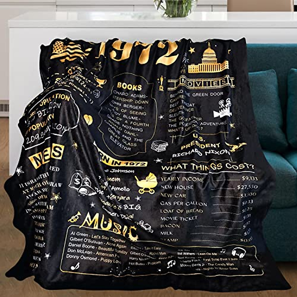 51th Birthday Gifts for Women Blanket, Gifts for 51 Year Old, 51 Years Old Birthday Gift for Women Or Men, Valentine's Day Gifts Back in 1972 51th Anniversary Wedding Gift Throw Blanket 60”x50”