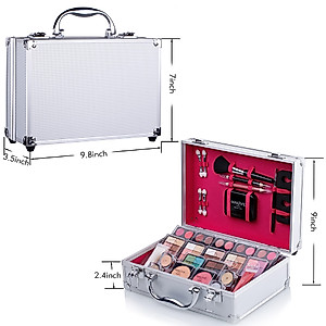 DUER LIKA Makeup Kit for Girls and kids 8-12 Carry All Makeup Train Case with Pro Makeup for Teens Women Full Starter Cosmetics Set (SILVER)