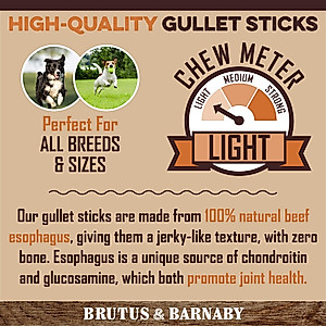 Gullet Sticks for Dogs, All Natural Single Ingredient Beef Jerky Chews, Healthy Beef Gullet Sticks, Naturally Occurring Glucosamine & Chondroitin, Can Help Joint Function for Puppies or Senior Dogs