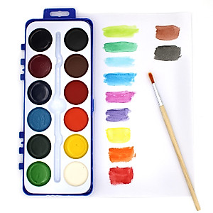18 Set Bulk Watercolor Paint Pack with Wood Brushes 12 Washable Colors with 25% More Paint