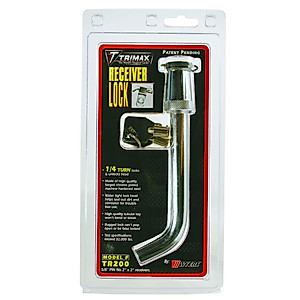 Trimax Deluxe 5/8" Dia. Key Bent Pin Receiver Lock, 3-1/2" Span TR200, Clam Packaging, Chrome