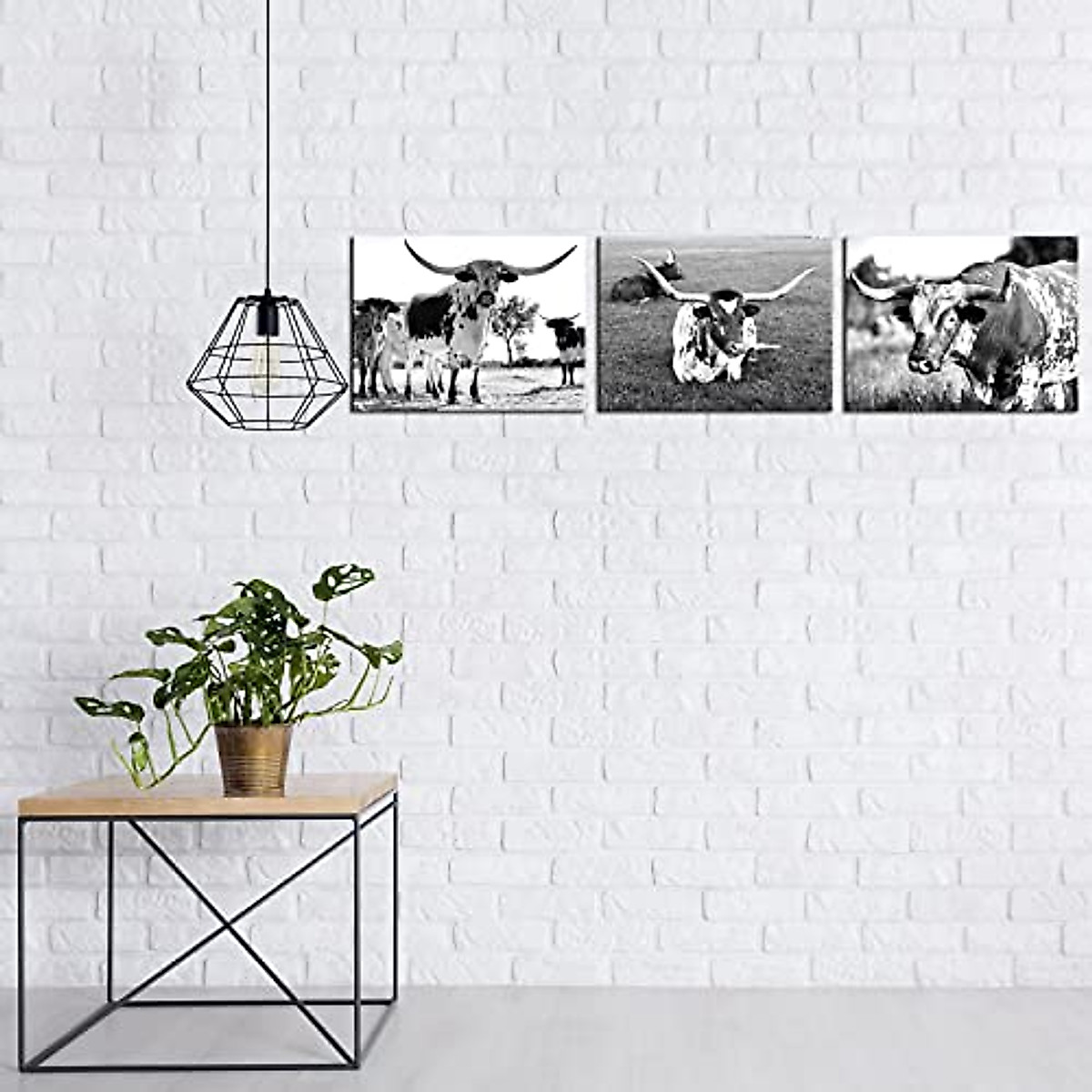 Nachic Wall 3 Pieces Animal Canvas Wall Art Black and White Texas Longhorn Pictures Highland Cattle Canvas Painting Prints for Living Room Farmhouse Cabin decor