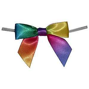 Liitos Twist Tie Bows 100 Pack Rainbow Colors, mix color Red, Orange, Pink, Blue, Green, Purple, Yellow, PreTied Bows for Treat Bags or Wrapping Any of Your Ideas, Amazing for Wrapping Candy and Gifts