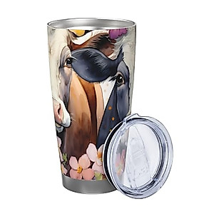 AYCZN Watercolor Cows 20 OZ Tumbler Stainless Steel Travel Coffee Mug, Daisy Flower Insulated Water Bottle with Lid and 2 StrawsLeakproof Thermal Cup