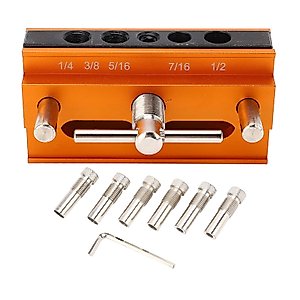 Self Centering Doweling Jig Dowel Drill Guide Bushings Set,Self Centering Dowel Jig Kit - Aluminum Alloy Anodized Orange - 4 Holes Drill positioner for Woodworking