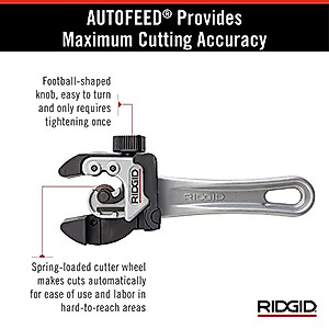 RIDGID 32573 Model 118 2-in-1 Close Quarters AUTOFEED 1/4" to 1-1/8" Metal Tubing Compact Cutter, Silver/Black