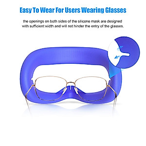 AMVR VR Silicone Face Cover & Ear Muffs for Oculus Quest 2 Headset, Sweatproof Waterproof Anti-Dirty Replacement Facial Cushion and Enhance Headset Sound Headphone Extension Cover (Blue, 1 Set)