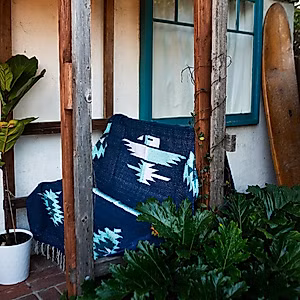 WP West Path Mexican Thunderbird Blanket Wall Tapestry | Authentic Southwestern Blanket | XL Thick Mexican Blanket Eagle - Tan Brown Navajo Aztec Style – Handwoven Yoga Blanket from Mexico (Blue)