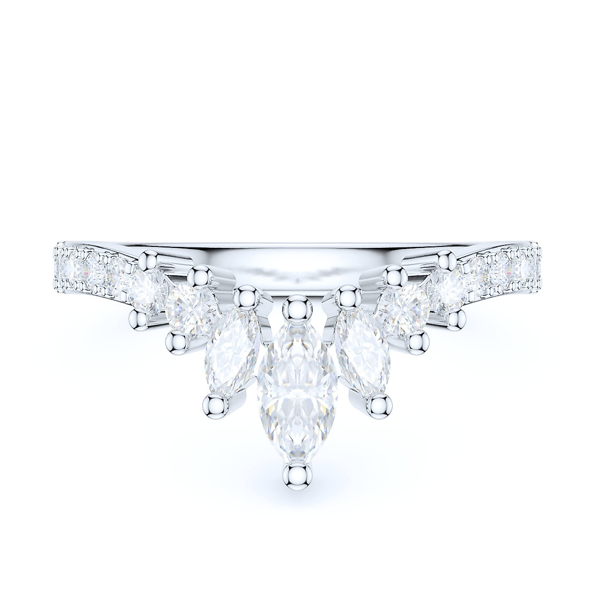 PRSTANI Sterling Silver Slight V Shaped Crown Simulated Marquise & Round Diamond Matching Ring Wedding Band (2.5)