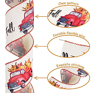 Fall Ribbon Wired 2.5In X 90Feet(6 Roll x 15 Ft),Fall Pumpkin/Truck/Thankful/Maple Leaves/Buffalo Plaid Burlap Ribbons,Farmhouse Fall Ribbon with Wire for Wreath Bows Autumn Thanksgiving Decor