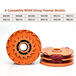 CZON WA0007/ 50022833 Replacement Line Trimmer Spool for Worx WG116 WG119 Corded Electric String Trimmers,16ft 0.065'', 7-Pack (6-Line Spool + 1 Cap)