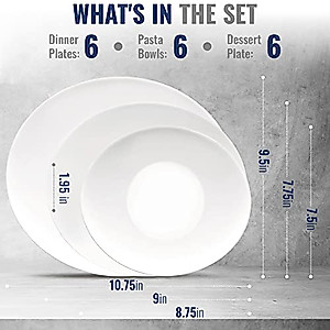 Bormioli Rocco Prometeo 18 Piece Dinnerware, Sets For 6, Tempered Opal Glass, Clean White, Curved Design With External Textures, Dishwasher & Microwave Safe.