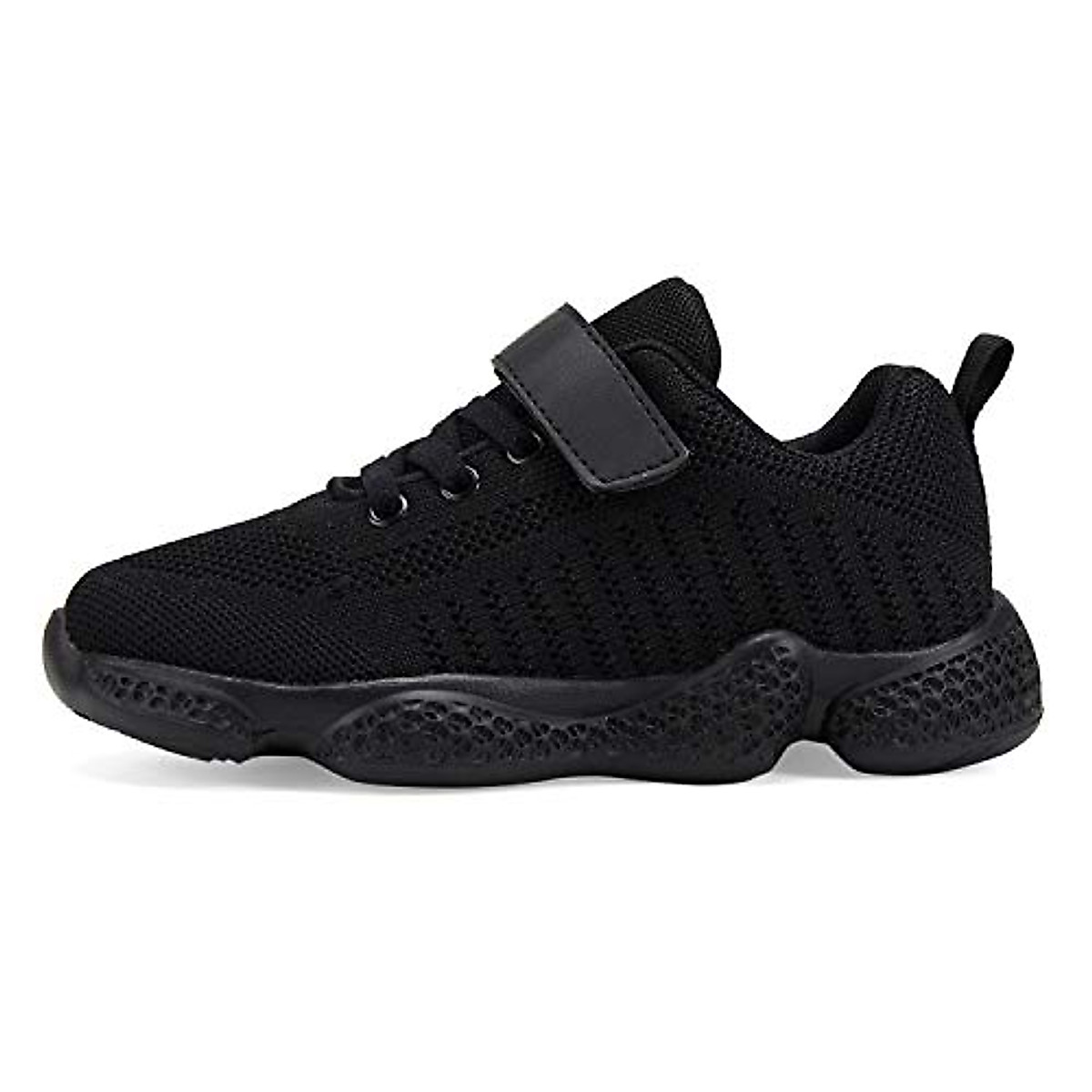 Casbeam Kids Breathable Sneakers Mesh Lightweight Easy Walk Casual Sport Strap Athletic Running Shoes for Boys Girls 050 All Black 34