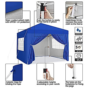 Yaheetech 10x10 Pop Up Canopy with 4 Removable Sidewalls, Portable Enclosed Instant Tent, Waterproof Outdoor Tent, Beach Sun Shelter with 4 Sandbags, 8 Stakes & 4 Ropes, Blue