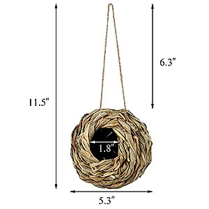 winemana 4 Pack Hanging Hummingbird Nest House for Outside, Ball Shape, Hand Woven, Durable Sturdy, Made of Natural Grass, Perfect for Garden Patio Lawn Office Indoor