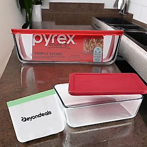 Beyondeals Simply Store 11-Cup Rectangular Glass Food Storage Dish,1.9 Pounds, Bundle Reusable Food Storage Bag -, Leakproof Lids, Kitchen Organization,Glass Storage Dishes [Pack Of 2]