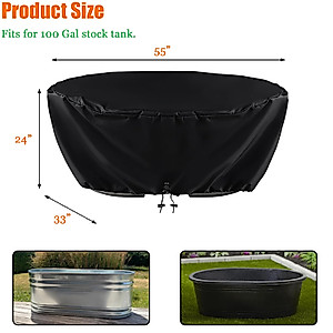 WOMACO Waterproof Oval Stock Tank Pool Cover,Heavy Duty Stock Tank Protector with Air Vent and Handles,All Weather Protection, Keep Outdoor Water Tanks,Bath Tub, Pool Clean(for 100 Gallon)