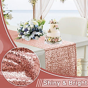 RUDONG M 6 Pack Rose Gold Sequin Table Runner 12 x 108 Inch, Rectangle Glitter Table Runner Dining Table Centerpiece Decorations for Weddings, Banquet, Holiday, Birthday Party