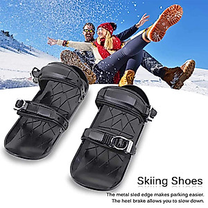 Ski Skates, Adult Winter Outdoor Black Snowshoes Anti-Slip Foot Panels Mini Ski Skates Portable Snowboard Sled Shoes Adjustable Sports Skiing Shoes
