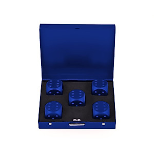 DS.DISTINCTIVE STYLE Aluminum Alloy Dice 5 Pieces 16mm Portable Metal Dices with Case 6 Sided Dice for Party Game (Blue Square)