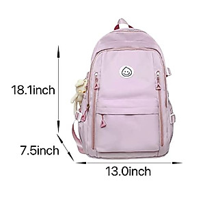 Preppy Backpack Smiling Face with Bunny Plush Cute Aesthetic Backpack Preppy Stuff Kawaii Accessories Korean College Style (Black,One Size)