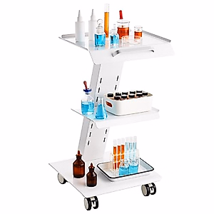 VEVOR Lab Trolley, Built-in Socket Rolling Lab Cart, 3 Layers Tray Rolling Clinic Cart, 360° Silent Rolling Wheels w/Foot Brake, 88 lbs Weight Capacity Sturdy Steel Frame, for Lab Clinic Beauty Salon