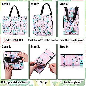 Woanger 4 Pcs Reusable Shopping Bags Washable Foldable Grocery Bags with Handles Zippered Waterproof Tote Oxford(Cute Style)