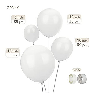 100pcs Latex Balloon Arch Kit, White Balloons Different Sizes 5/10/12/18 Inch Balloon Garland for Birthday Party Supplies, Bridal Wedding Anniversary Baby Shower Decor, Family Picnic Beach Holiday Sea