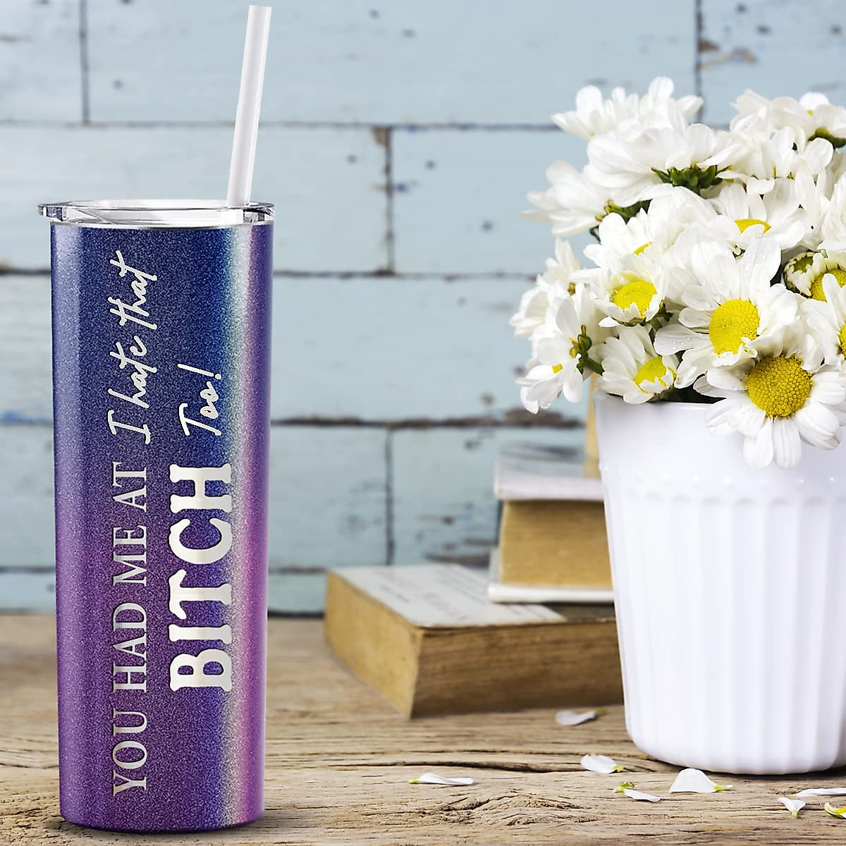 Cuptify You Had Me at I Hate That Too! Skinny Tumbler with Lid and Straw Laser Engraved on Galaxy Ombre 20 oz Insulated Stainless Steel Best Friend Birthday Gift For Women