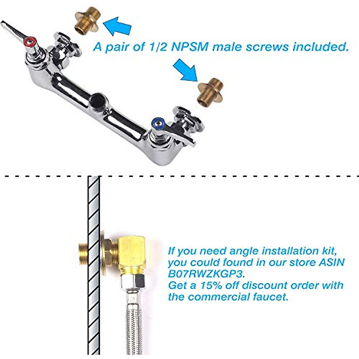 JZBRAIN Wall Mount Faucet Heavy Duty Commercial Faucet 8 Inch Center with 12" Swing Spout 2.2 GPM High Pressure Wall Mounted Kitchen Sink Faucet Brass Constructed & Chrome Polished