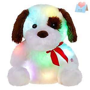 BSTAOFY 12'' Light up Puppy Stuffed Animal Glow Dog Plush Toy with Bow Tie LED Nightlight Bedtime Companion Birthday Christmas Holiday Valentines Day Gift for Toddler Kids Boys Girls
