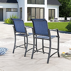 LOKATSE HOME 2 Pieces Outdoor Counter Height Bar Stools Patio Furniture Metal Armchair Set, Blue