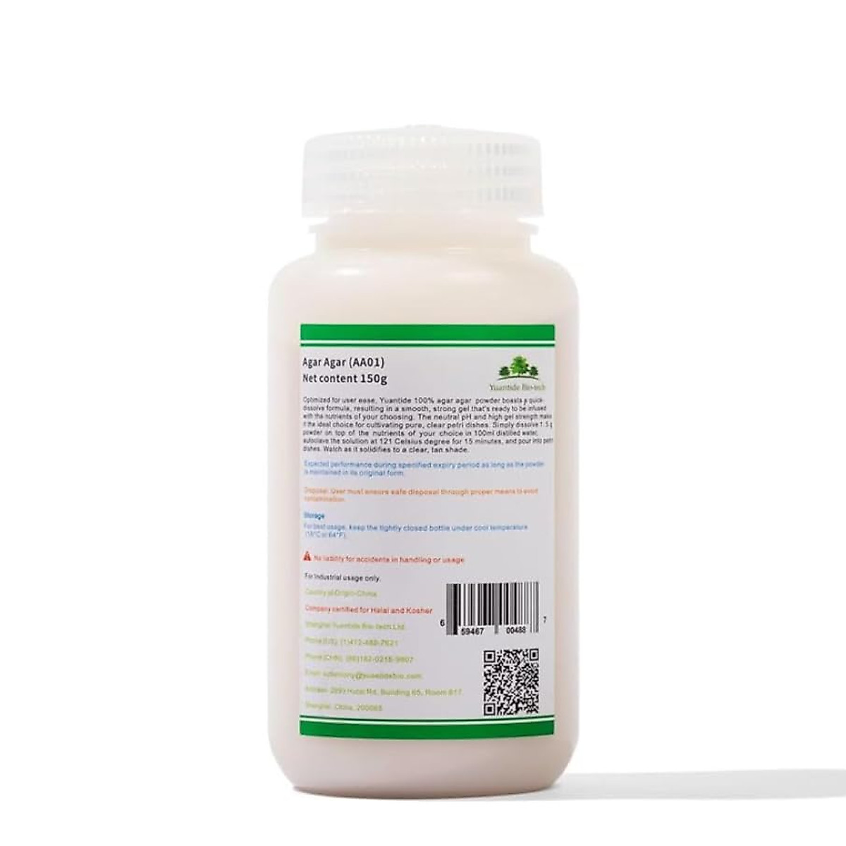 Yuantide Bio Lab-Grade 100% Agar Agar Powder,150g / 5oz, Petri Dish Solidifying Agent, Gel Strength 700g/cm2, for Mycology and Scientific Research