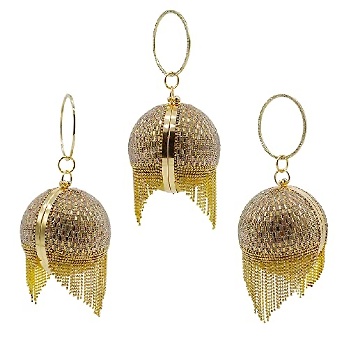 Olixi Women Evening Handbag, Round Ball Luxury Crystal Tassel Clutch Purse Rhinestone Hand bag for Wedding Party