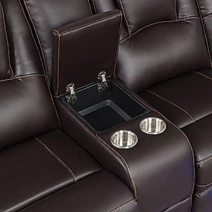 Modern Manual Reclining Motion Corner Sectional Sofa ,5 Seaters PU Leather Recliner Sofa & Couch Curved L-Shaped Couch W/ LED Strip, Console Storage and 2 Cup Holders for Living Room Furniture Sets