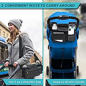 ComfyDegree Universal Baby Stroller Organizer Anti-Slip Detachable Pouch Bag Insulated Bottle Cup Holders Tissue Compartment, Secured Straps, Pockets for Diaper, Phone, Keys, Toys (Black)