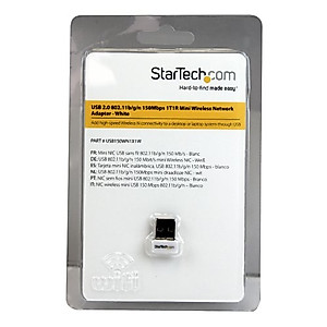 StarTech.com USB 150Mbps Mini Wireless N Network Adapter - 802.11n/g 1T1R USB WiFi Adapter - White USB Wireless Adapter - Wireless NIC (USB150WN1X1W)