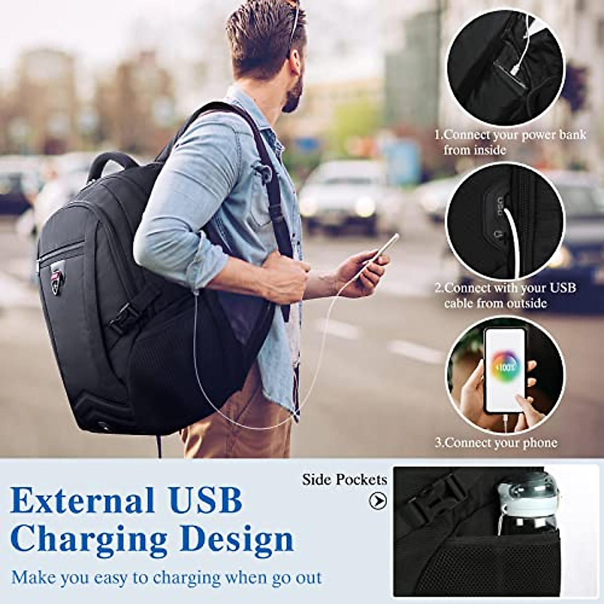 Travel Laptop Backpack 17 Inch Extra Large Backpack for Men Waterproof College School Backpack 17.3 TSA Friendly Travel Backpack with USB Charging Plug Mens Backpack Computer Backpack Black 45L