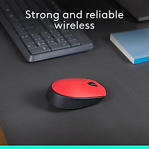 Logitech M170 Wireless Mouse for PC, Mac, Laptop, 2.4 GHz with USB Mini Receiver, Optical Tracking, 12-Months Battery Life, Ambidextrous - Red