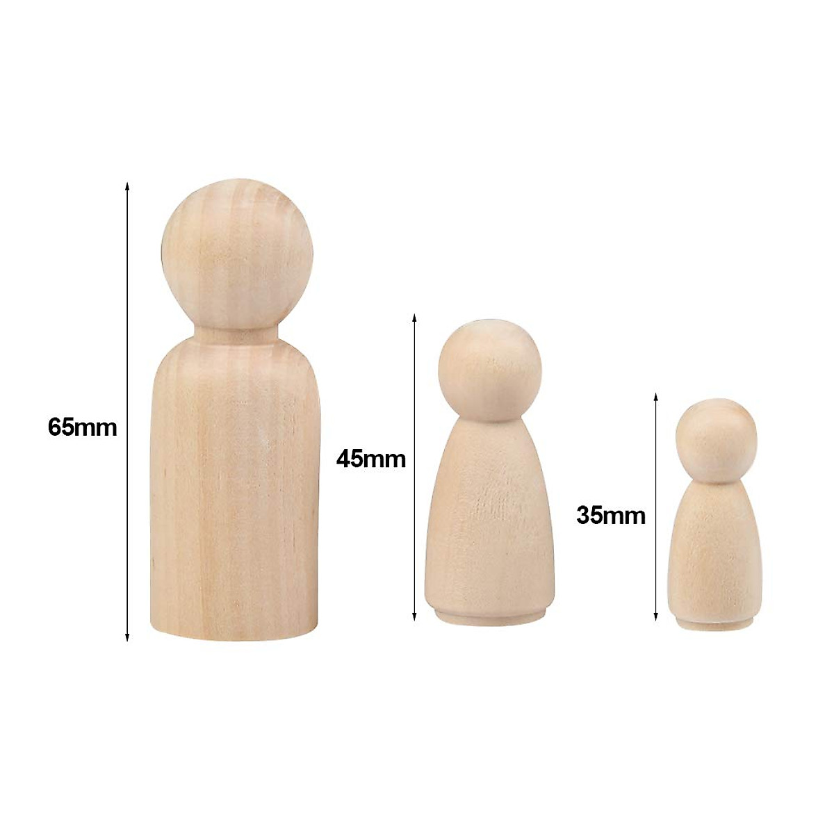 WOWOSS 40 Pcs Unfinished Wooden Peg Dolls Set, Natural Decorative Wooden People Figures for Painting, Craft Art Projects, Peg Game, 3 Shapes