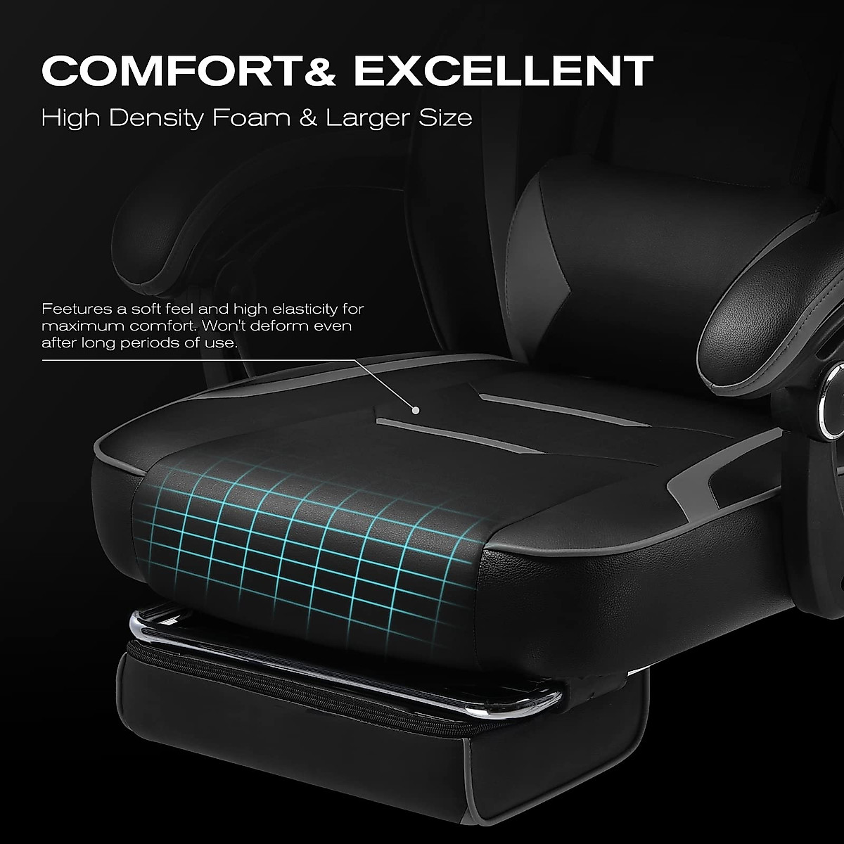 LUCKRACER Gaming Chair with Footrest Office Desk Chair Ergonomic Gaming Chair Pu Leather High Back Adjustable Swivel Lumbar Support Racing Style E-Sports Gamer Chairs Gray