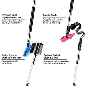 Eyebrow Brush and Comb Set, Ubonjoy 3 Pcs Eye Brow Brush, Professional Spoolie brushes, Firm Thin Angled Eyebrow Brush, Eyeliner Brush Kit, Precision Application & Blending