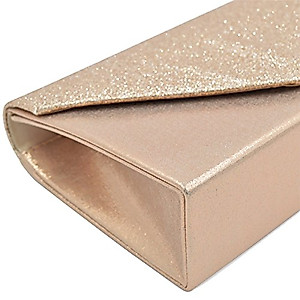 Premium Glitter Front PU Leather Envelope Flap Clutch Evening Bag, Champagne