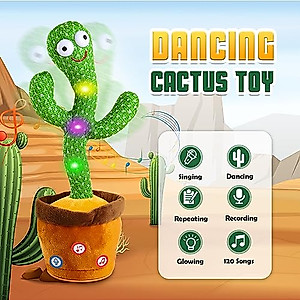 Baby Toys Talking Cactus Toy Dancing Singing Mimicking Recording Moving Educational with 120 English Songs 6-12 Months Old Toddler Boy Girl Newborn Christmas Birthday Light Up Plush Sensory Gifts
