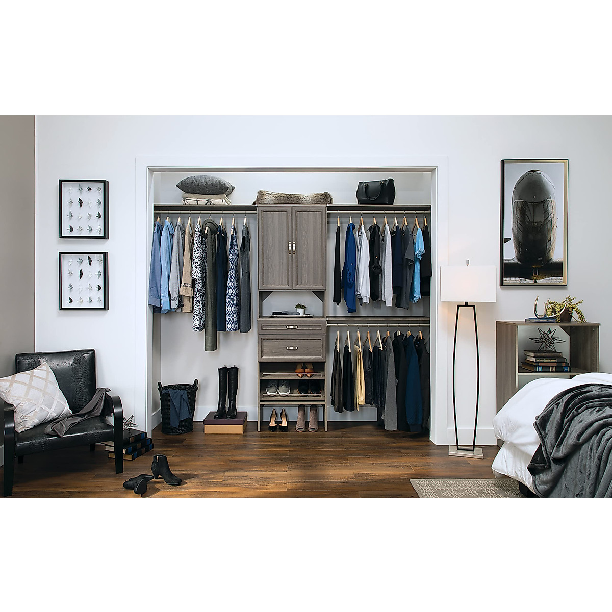 ClosetMaid SuiteSymphony Wood Closet Drawer, Add On Accessory, Shaker Style, for Storage, Closet, Clothes, 25” x 10” Size for 25 in. Units, Graphite Grey/Satin Nickel