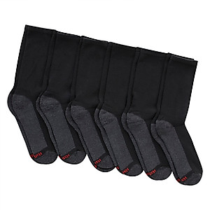 Hanes mens Hanes Men's Socks, 6-pair Pack Max Cushion Crew, Black/Grey Foot Bottom, 6 12 US